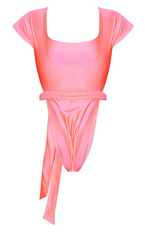 Shape Hot Pink Extreme High Leg Tie Waist Swimsuit Prettylittlething