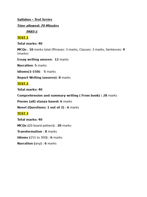 syllabus english test series part ii pdf