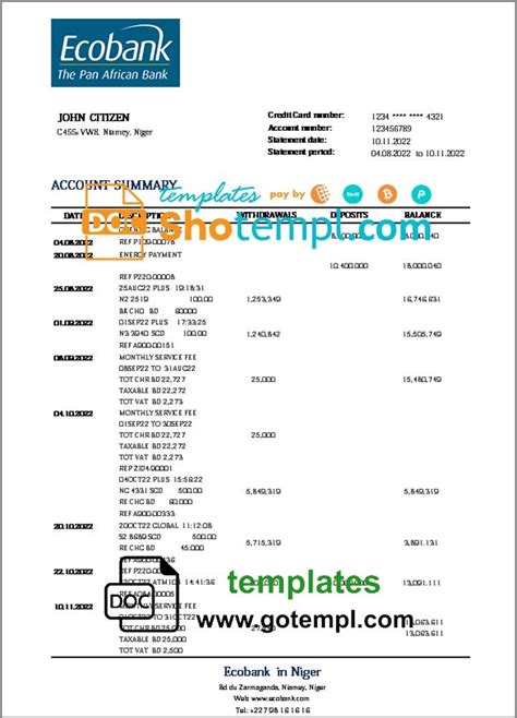 Niger Ecobank Bank Statement Template In Word And Pdf Format Download