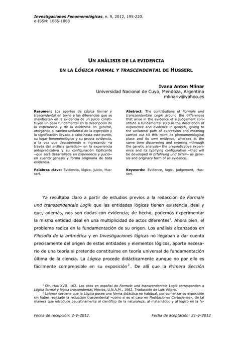 PDF Un análisis de la evidencia en la Lógica formal y trascendental