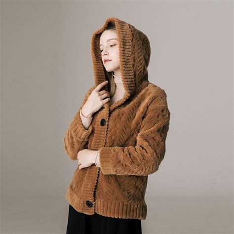 포스티 라벨르by신영모피 양모 후드 가디건브라운