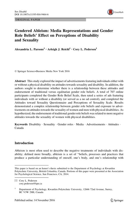 Pdf Gendered Ableism Media Representations And Gender Role Beliefs