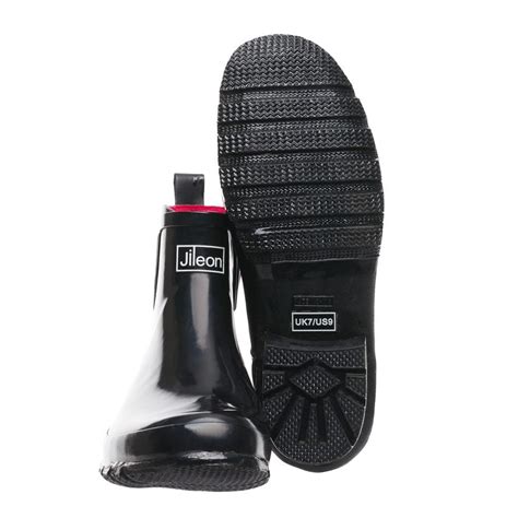 Ankle Wellies Black Glossy Wide Foot Easy To Slip On Jileon Wellies