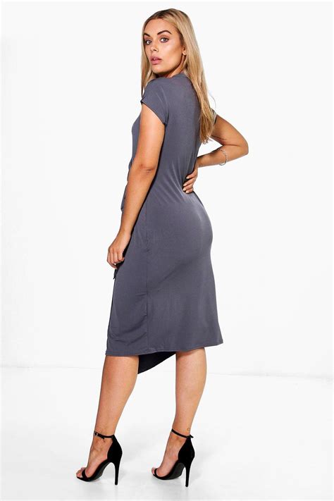 Boohoo Womens Plus Size Nicole Wrap Front Midi Dress Ebay