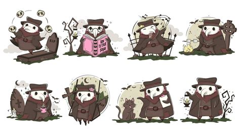 Set Of Cute Kawaii Plague Doctor In Various Poses Medical Routine