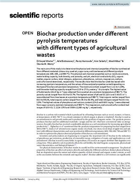 Pdf Biochar Production Under Different Pyrolysis Temperatures With