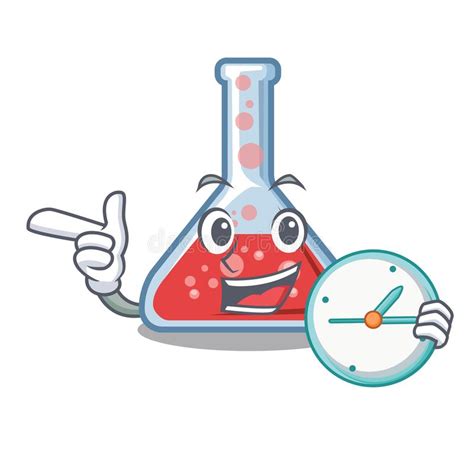 with clock erlenmeyer flask in the character shape stock vector