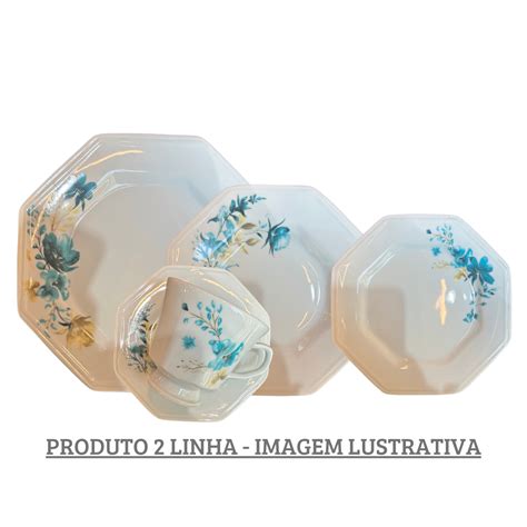 Aparelho de Jantar e Chá Porcelana Schmidt 30 Peças Dec Acqua Blue