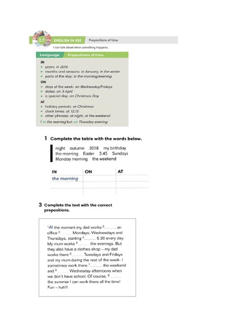 Prepositions Of Time Упражнения и задачи Английский Docsity