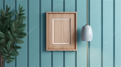 Hình Nền Powerpoint Bức Tường Màu Xanh Với Mô Hình Khung Gỗ Thẳng Đứng Được Mô Tả Bằng Kết Xuất