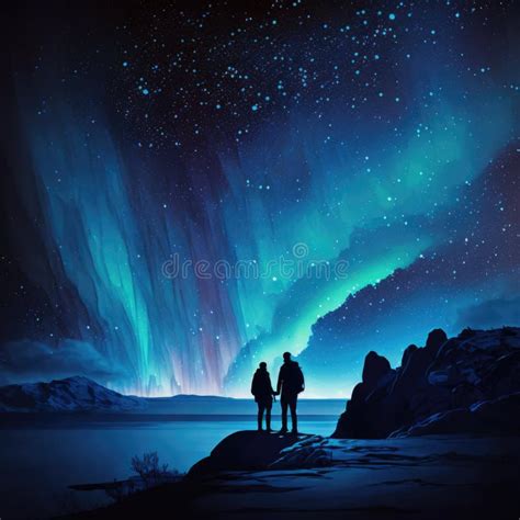 Couple In Nature Star Gazing At Night Sky Created Using Generative Ai