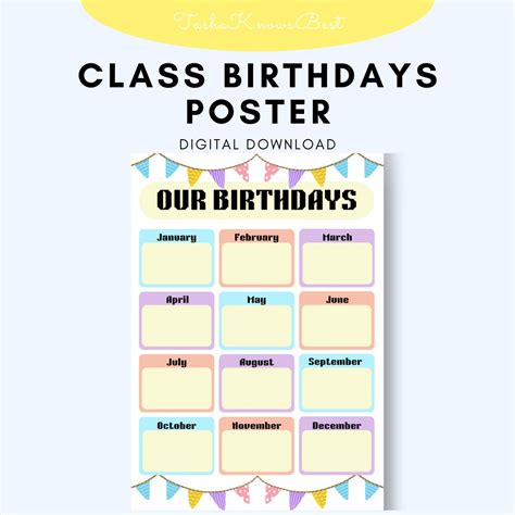 Classroom Birthday Poster Birthday Poster Class Birthday Celebrants