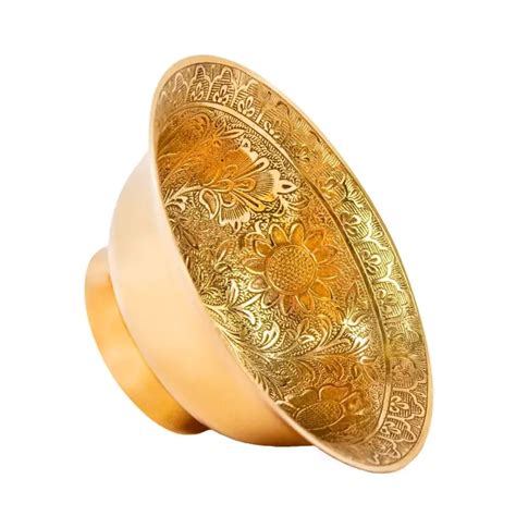 Intricate Brass Bowl With Tile Flower Pattern Shopipersia