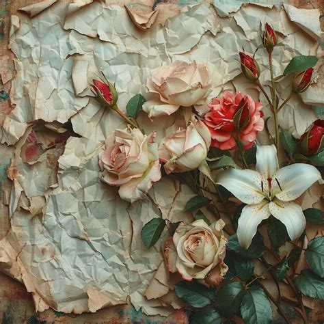 Flores secas em papel rasgado Foto Grátis