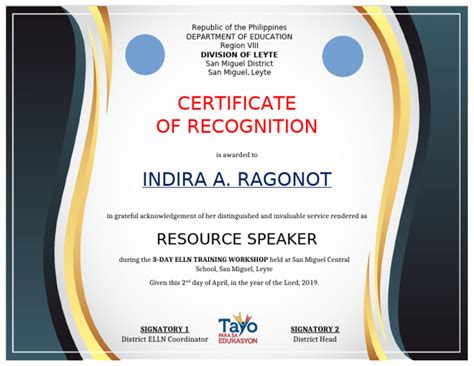 Certificate Of Recognition For Resource Speaker Pdf