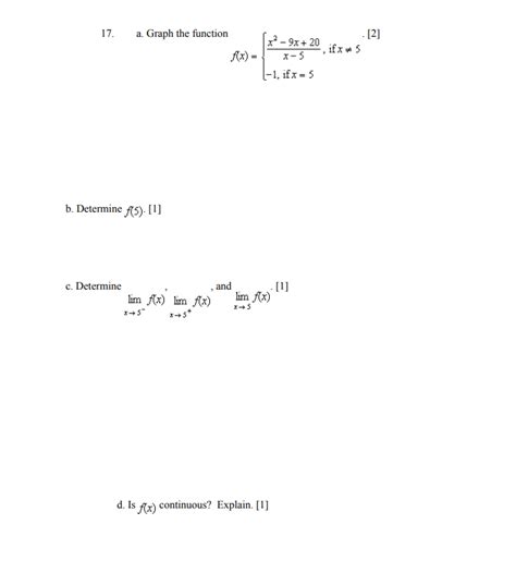solved 17 a graph the function f x {x−5x2−9x 20 if