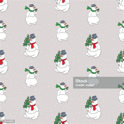漫画の陽気なクリスマスの雪だるまとシームレスな背景 イラストレーションのベクターアート素材や画像を多数ご用意 イラストレーション