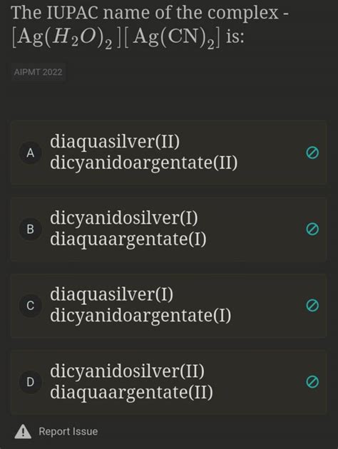 The Iupac Name Of The Complex Agh2 O2 2 Is A Diaquasilverii Dicyan