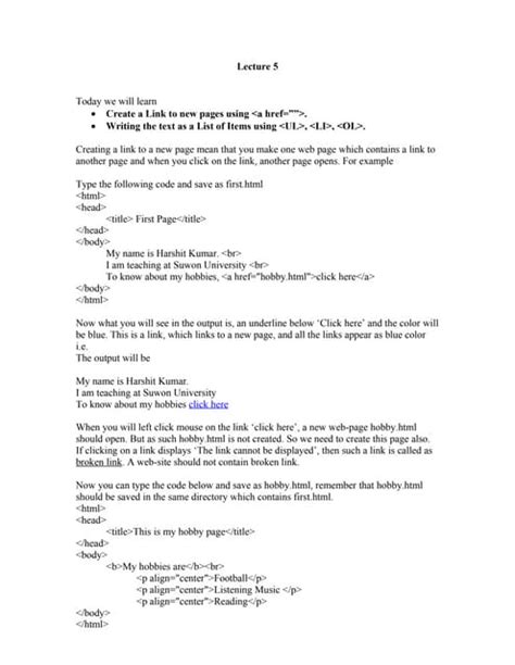 Html Basics 4 Anchor List Pdf