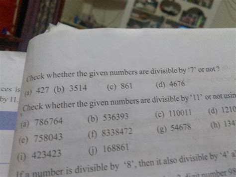 Check Whether The Given Numbers Are Divisible By 7 Or Not A 427 B