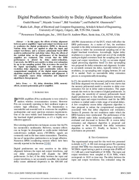 Pdf Digital Predistorters Sensitivity To Delay Alignment Resolution
