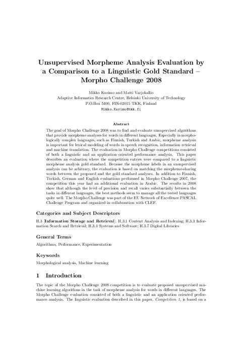 Pdf Unsupervised Morpheme Analysis Evaluation By A Comparison To A