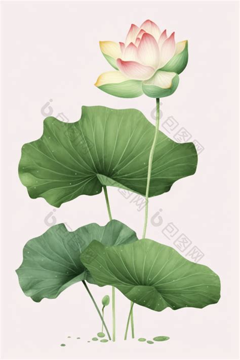 莲花莲花叶插画精致png下载 包图网