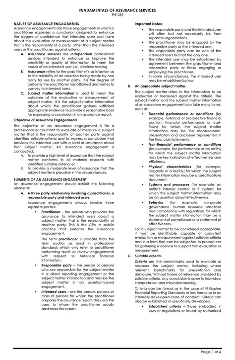 Week 1 Fundamentals Of Assurance Services Fundamentals Of Assurance Services Pre 232 Nature