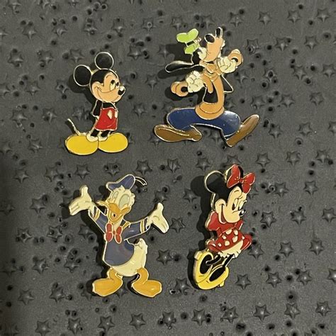 Minnie Mouse Mickey Donald Duck Goofy Disney Pin Set Of 4 Vintage Eur