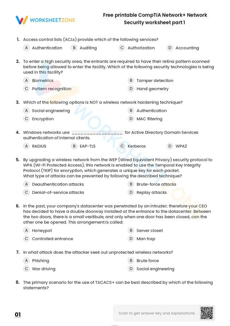 Free Printable Comptia Network Network Security Worksheet Part
