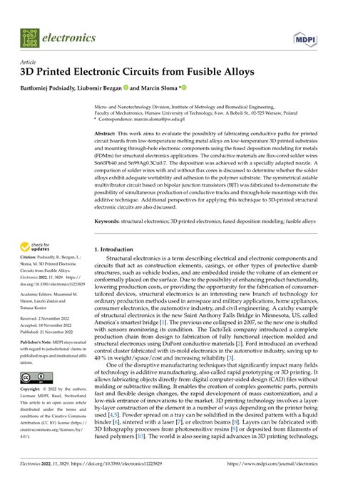Pdf 3d Printed Electronic Circuits From Fusible Alloys
