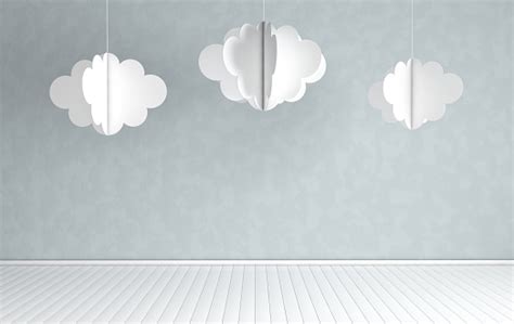 현대 종이 구름 장식과 보육의 인테리어 3d 렌더링 흰색과 회색 색상 텍스트를 위한 빈 벽이 있는 아늑한 어린이 룸 아기방에 대한 스톡 사진 및 기타 이미지 Istock