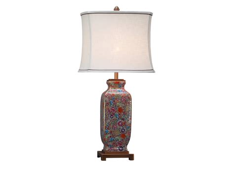 Chinesische Tischlampe Porzellan Mit Schirm Vielfarbig Handbemalt B16x