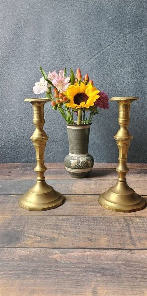 Antique Large Brass Candlesticks Large Pair Of Brass Etsy