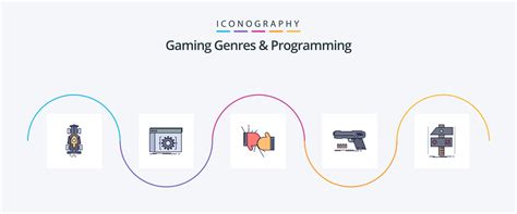 Gaming Genres And Programming Line Filled Flat 5 Icon Pack Including