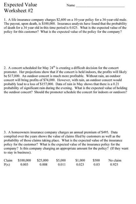Free Expected Value Worksheet Download Free Expected Value Worksheet