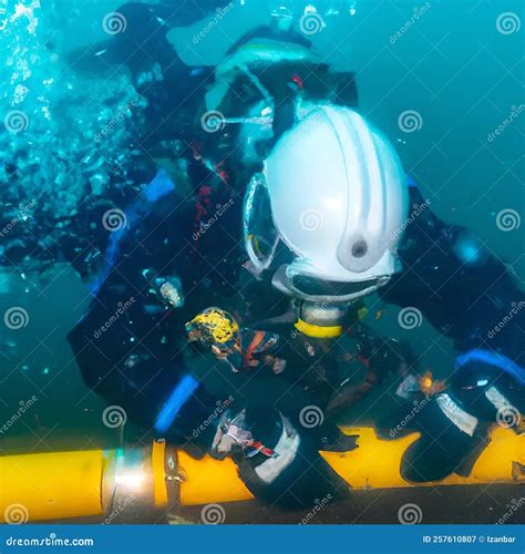Technician Diver Repairing Leaking Nord Stream Gas Pipeline Underwater