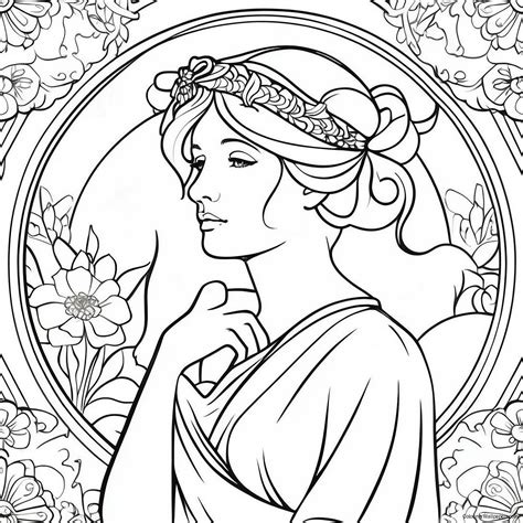 Elegant Alphonse Mucha Lady Coloring Page 54204 42897