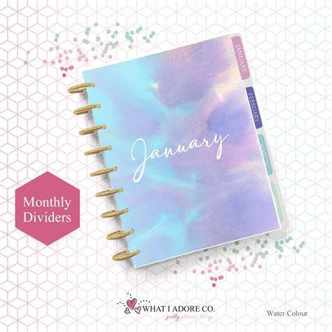 Classic Happy Planner Dividers Printable Monthly Watercolour Tabbed