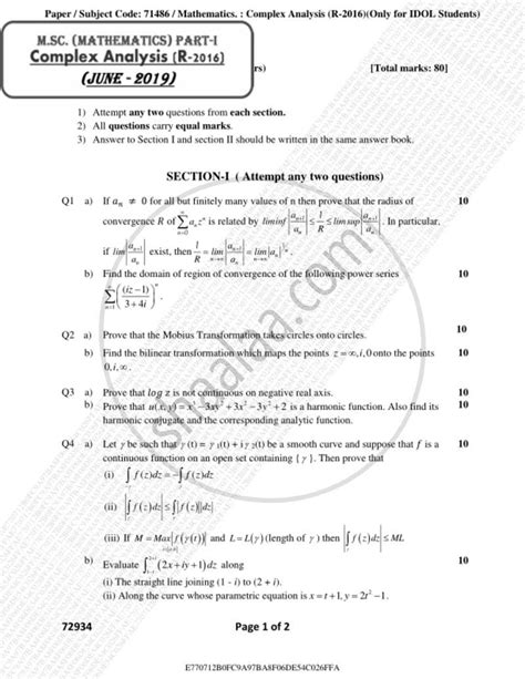 Complex Analysis 2018 2019 Ma Mathematics Idol Correspondence Part