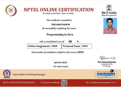 Thevanathan M On Linkedin Nptel Javaprogramming Programmingskills