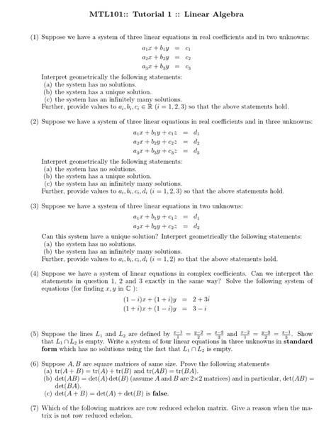 Tutorial 1 Pdf Matrix Mathematics Theoretical Physics
