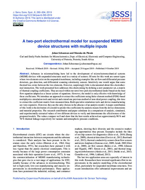 Pdf A Two Port Electrothermal Model For Suspended Mems Device Structures With Multiple Inputs