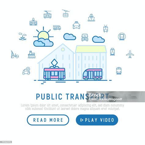 얇은 선 아이콘으로 큰 도시 개념에 대 중 교통 기차 버스 택시 배 페리 무궤도 전차 전차 자동차 공유 현대 벡터 일러스트 레이