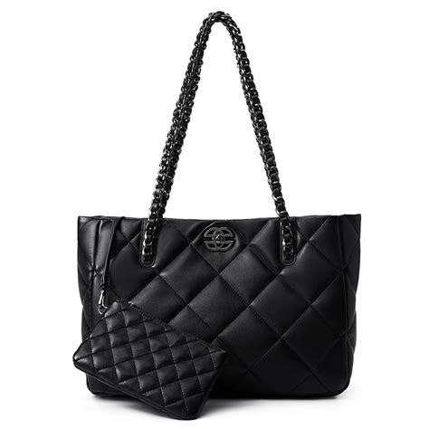 Black Leather Shoulder Tote Bags