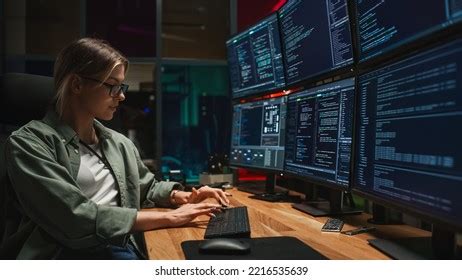 Female Programmer Coding On Desktop Computer Stock Photo Shutterstock