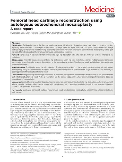 Pdf Femoral Head Cartilage Reconstruction Using Autologous