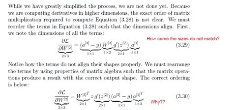 Linear Algebra Neural Network Backpropagation Derivation From Notes By Andrew NG