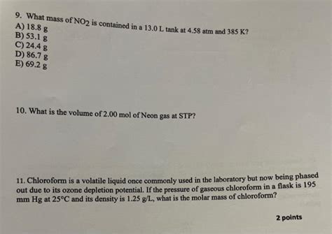 Solved 9. What mass of \\( \\mathrm{NO}_{2} \\) is contained | Chegg.com