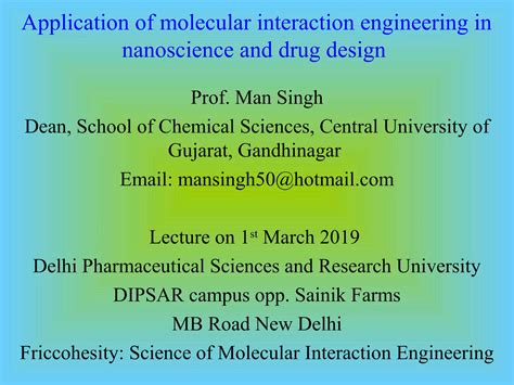 Application Of Molecular Interaction Engineering In Nanoscience And Drug Design Ppt